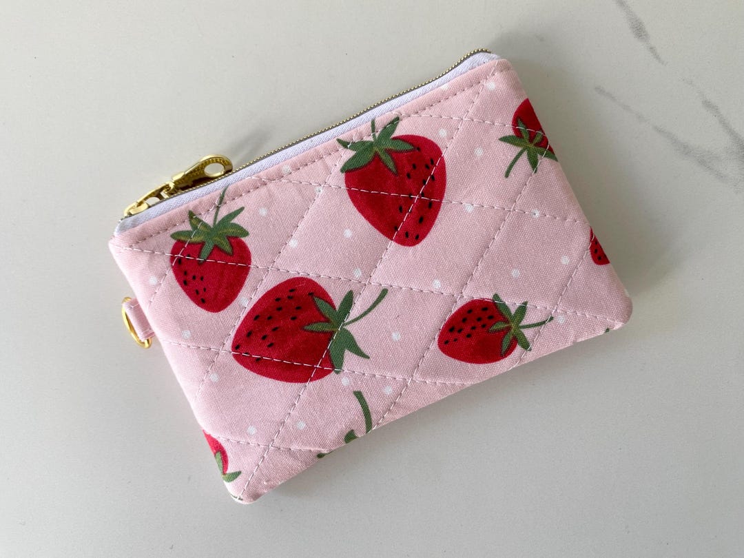 Coquette Coin Purse, Quilted Coin Pouch, Cute Strawberry Zipper Pouch ...