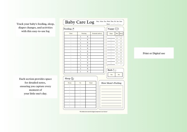 Printable / Digital Baby Log - Etsy