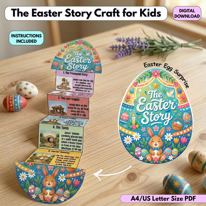 Easter Story Folding Kids Craft, Easter Egg Surprise, Holy Week Story ...