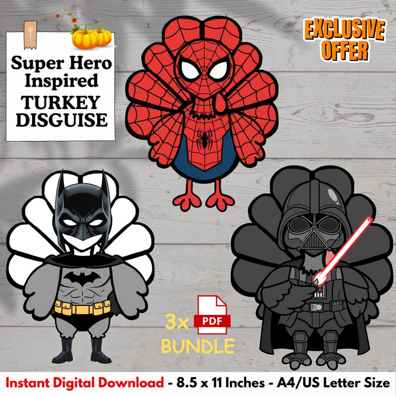 Disguise a Turkey Printable Superheroes - Spiderman Batman Darth Vader ...