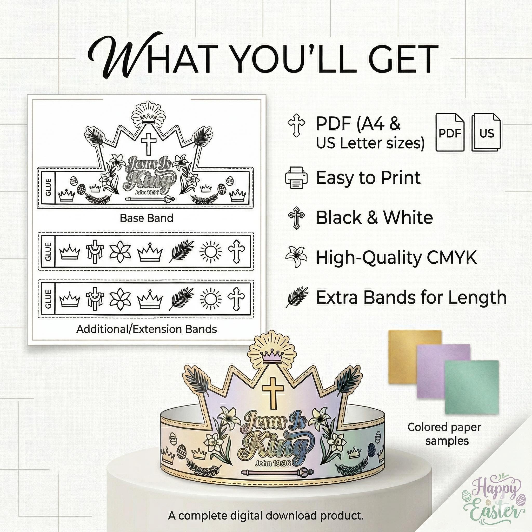 Printable Easter Crown Craft for Kids, Jesus is King Bible Verse ...
