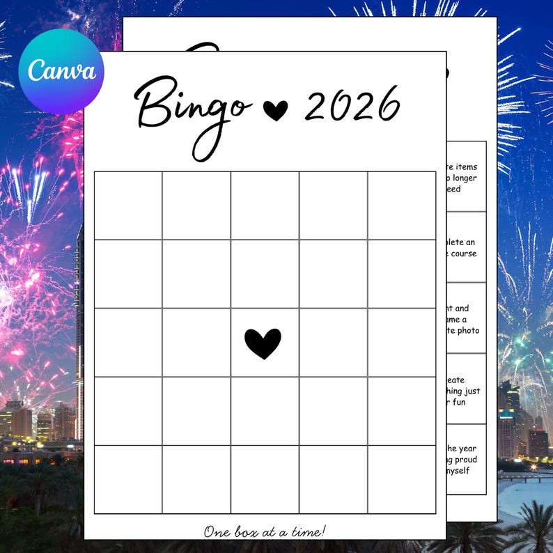 2026 Bingo Card Printable, 2026 Vision Board Bingo Card, New Year Party ...
