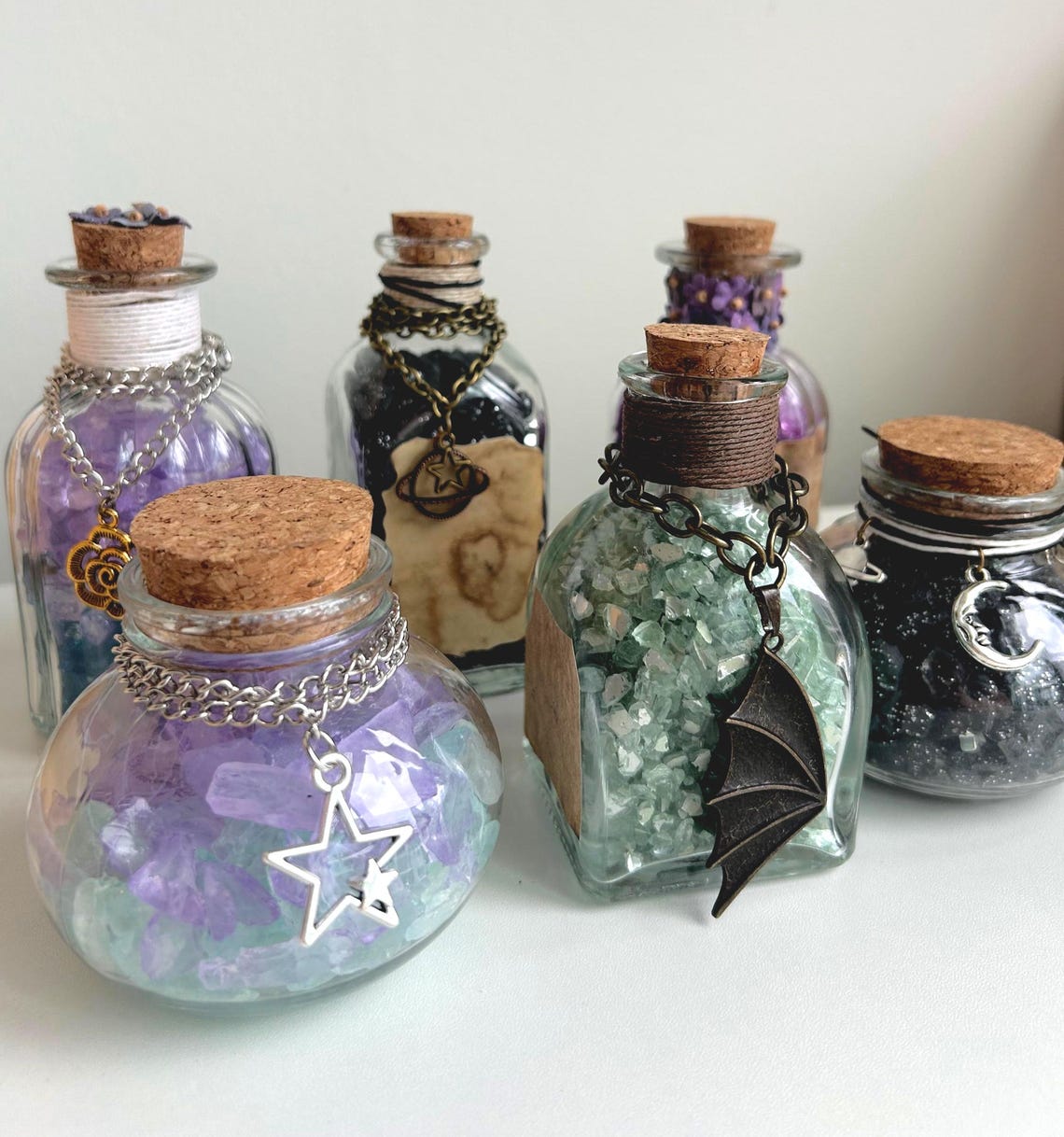 Witchy Deluxe Medium Potion Bottle – Crystals in Jar, Mystical Shelf ...