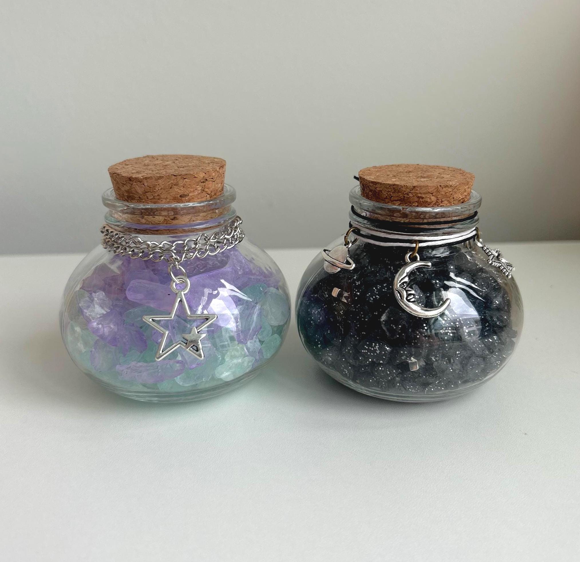 Witchy Deluxe Medium Potion Bottle – Crystals in Jar, Mystical Shelf ...