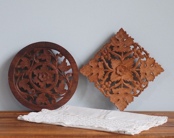 Carved Wood Trivet Pair - Etsy