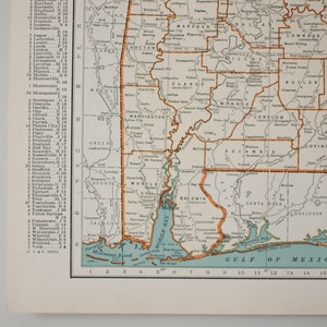 Vintage Map of Alabama 1930s Original | Antique Color Print State Map ...