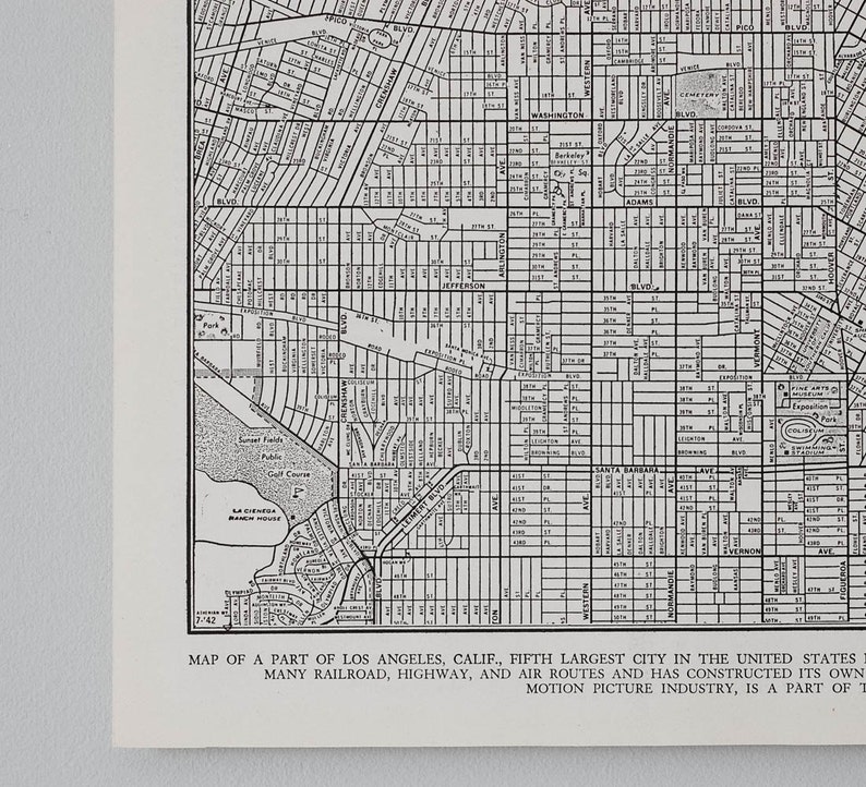 Los Angeles Map 1940s Los Angeles California Wall Art - Etsy