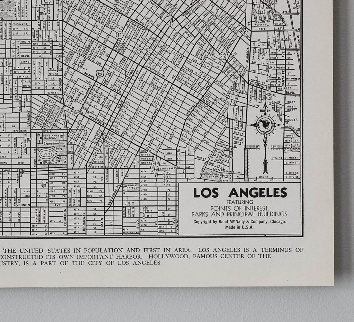 Los Angeles Map 1940s Los Angeles California Wall Art - Etsy Canada