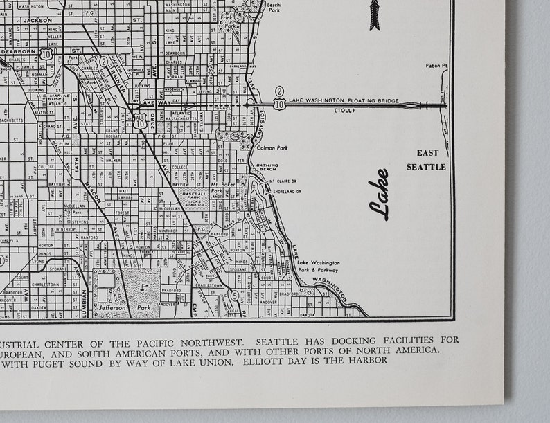 Vintage Seattle Map 1940s Antique Seattle Washington City | Etsy