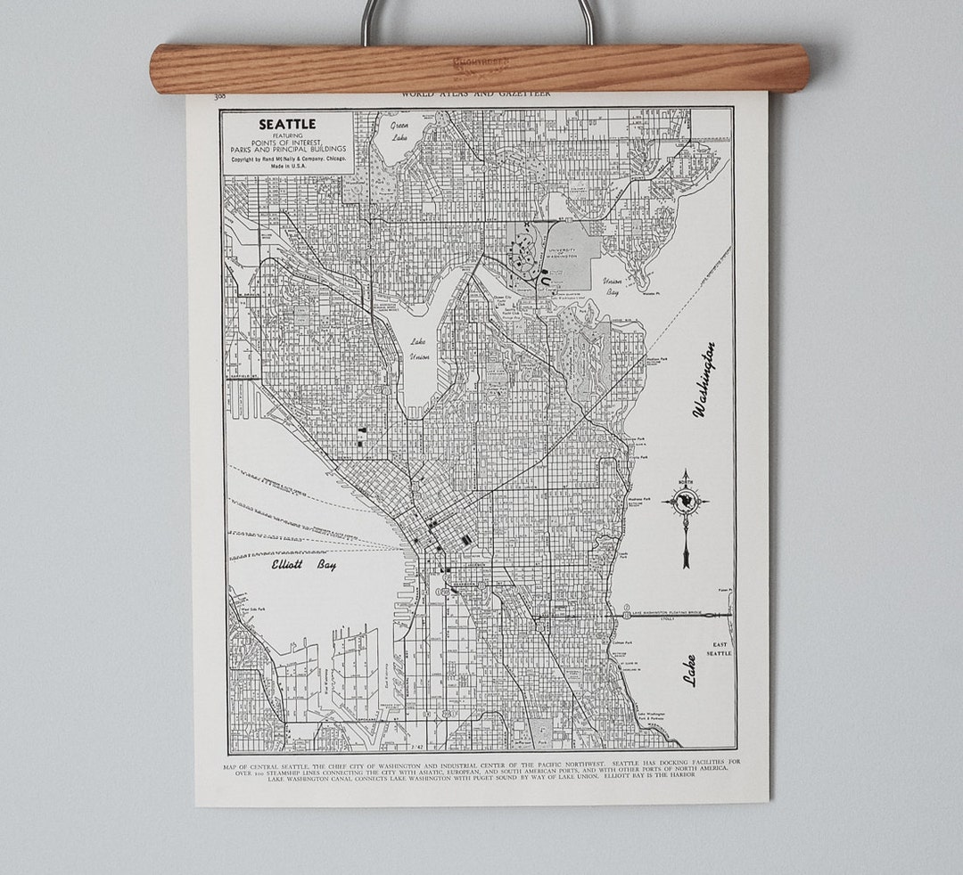 Vintage Seattle Map | 1940s Antique Seattle, Washington City Map Print ...