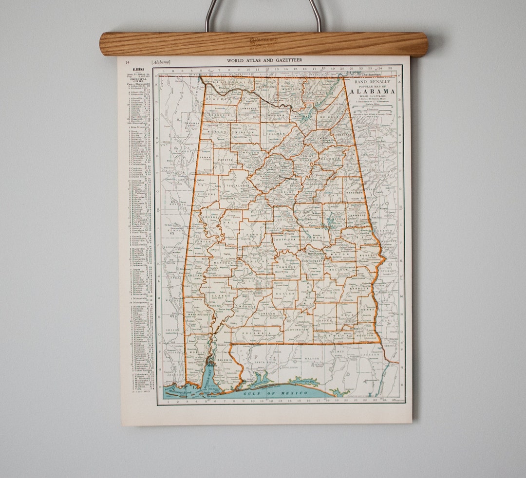 Vintage Map of Alabama 1930s Original | Antique Color Print State Map ...