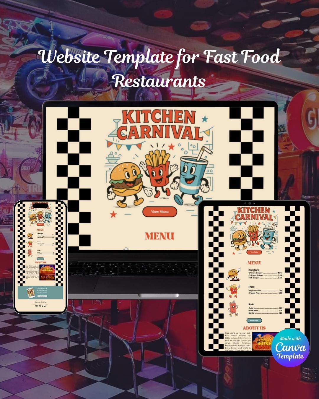 Fast Food Restaurant Website Template for Canva | Editable Website ...