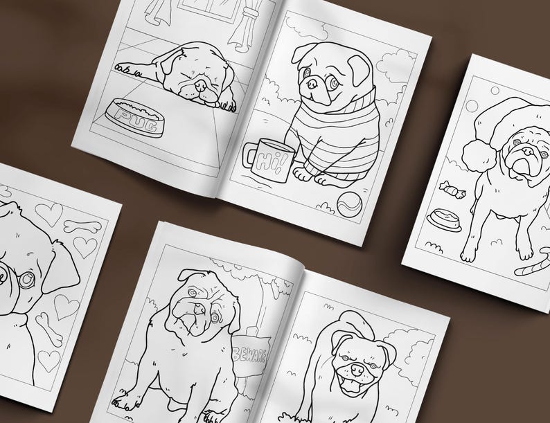 Pug Coloring Pages for Kids Printable Bundle of 24 Cute Dog Sheets ...