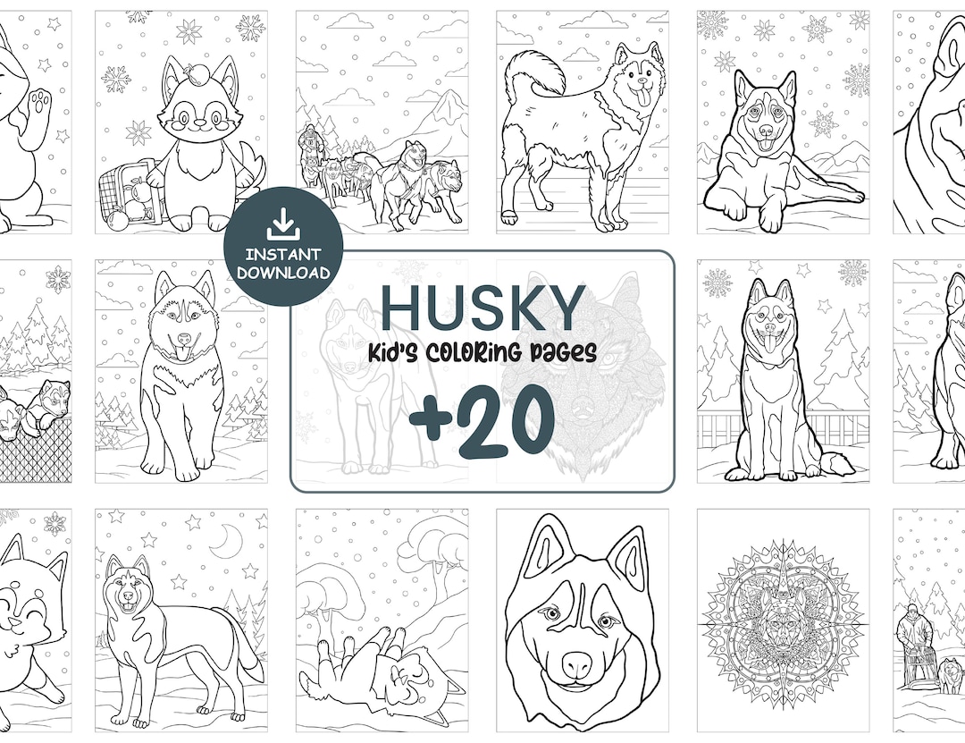 Husky Coloring Pages for Kids Instant Download – 20+ Printable Dog ...