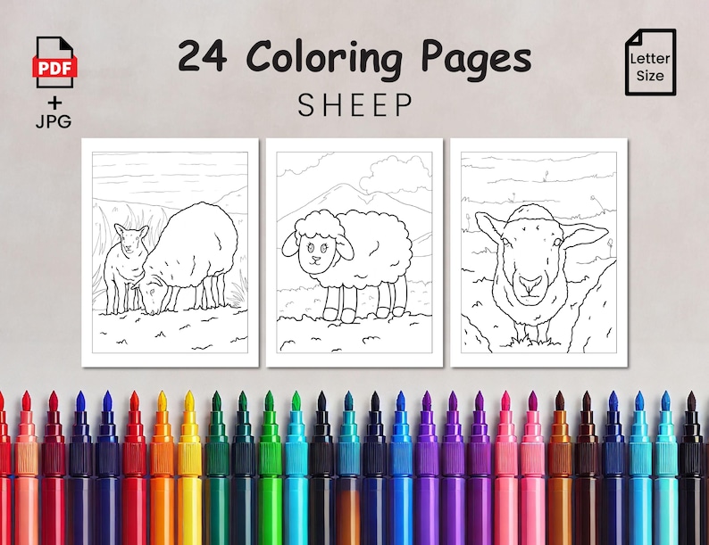 Sheep Coloring Pages for Kids, Cute Farm Animal Printables, Educational ...