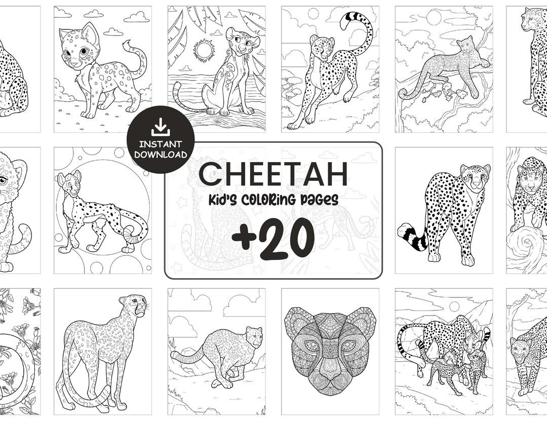 Cheetah Coloring Pages Printable Set for Kids, Fun Jungle Animal ...