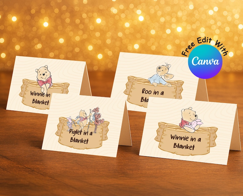 Winnie the Pooh Place Cards. Classic Pooh Bear Food Labels. Table Name ...