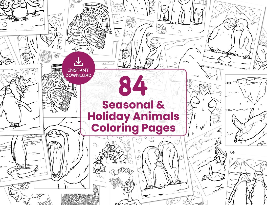 Seasonal & Holiday Animals Coloring Pages Bundle | 84 Printable Sheets ...