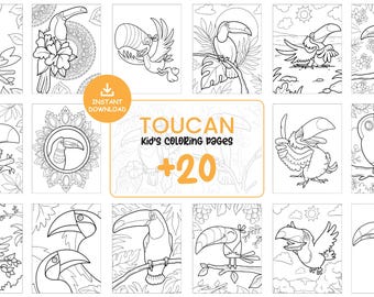 Printable Toucan Coloring Pages for Kids & Adults | 35 Pages | Instant ...