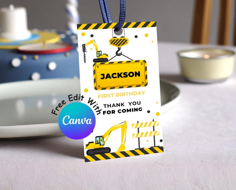 Construction Truck Party Favors Tag, Editable Template, Construction ...