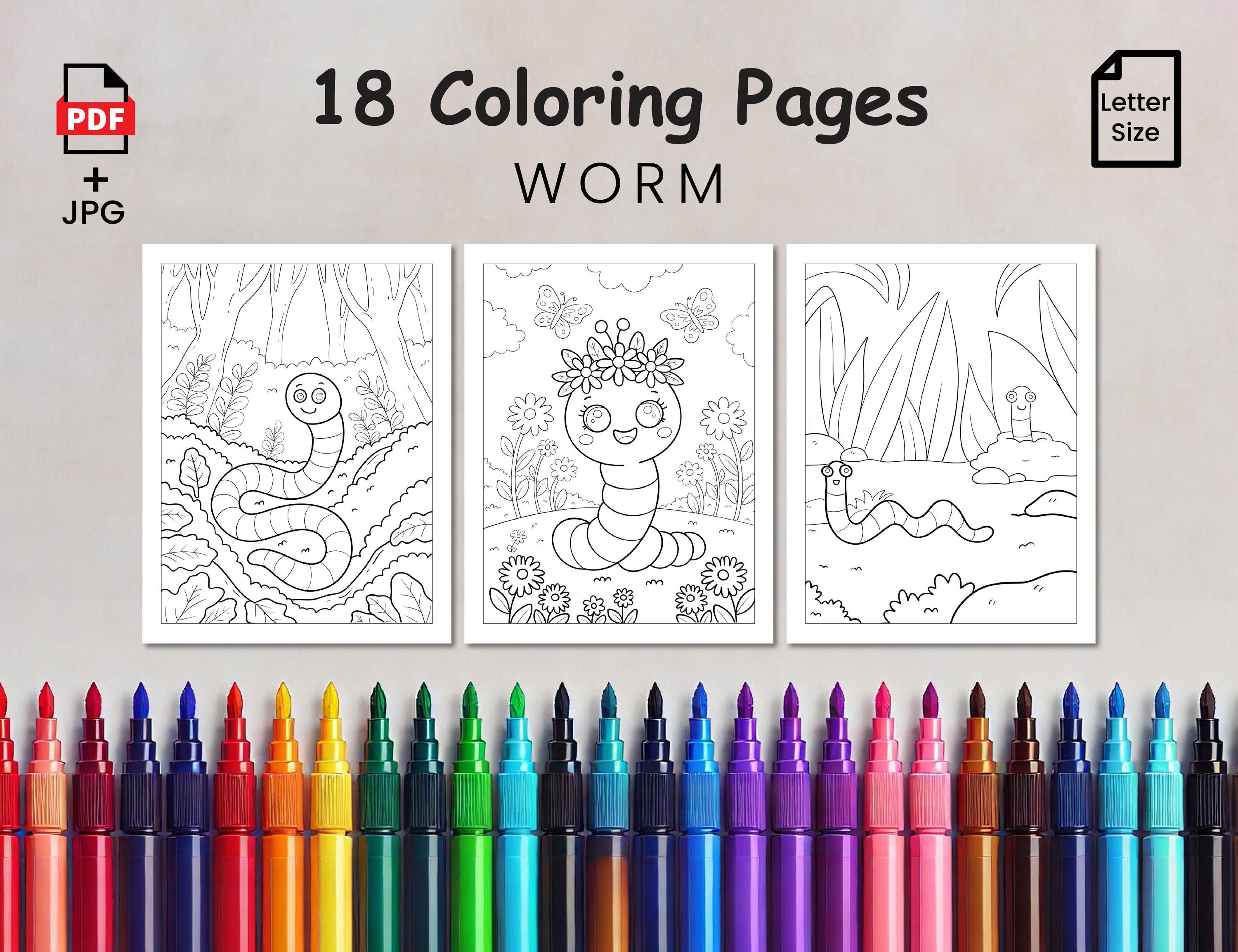 Worm Coloring Pages for Kids Printable Bug Activity Sheets Cute Garden ...