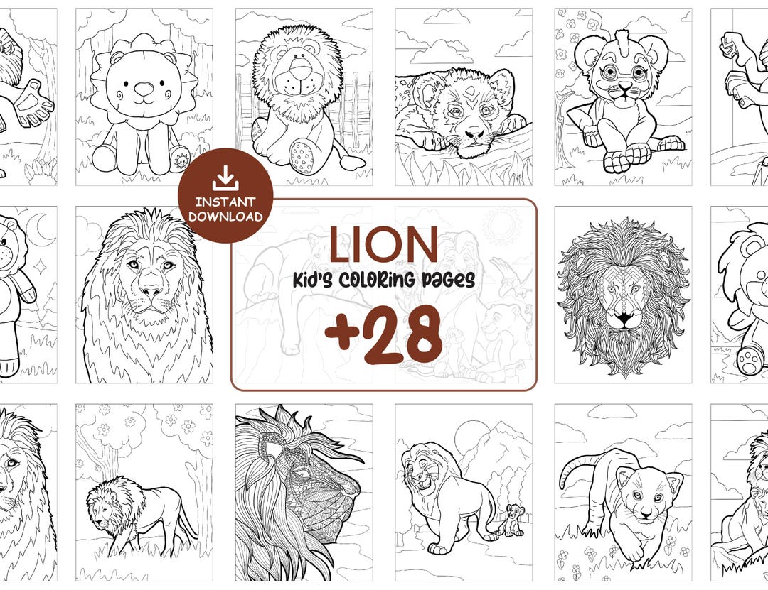 Lion Coloring Pages for Kids Instant Download – 28 Printable Jungle ...