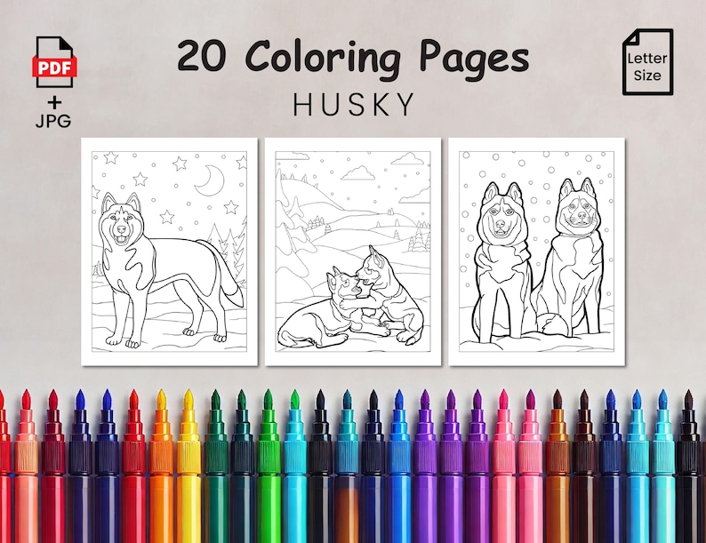 Husky Coloring Pages for Kids Instant Download – 20+ Printable Dog ...