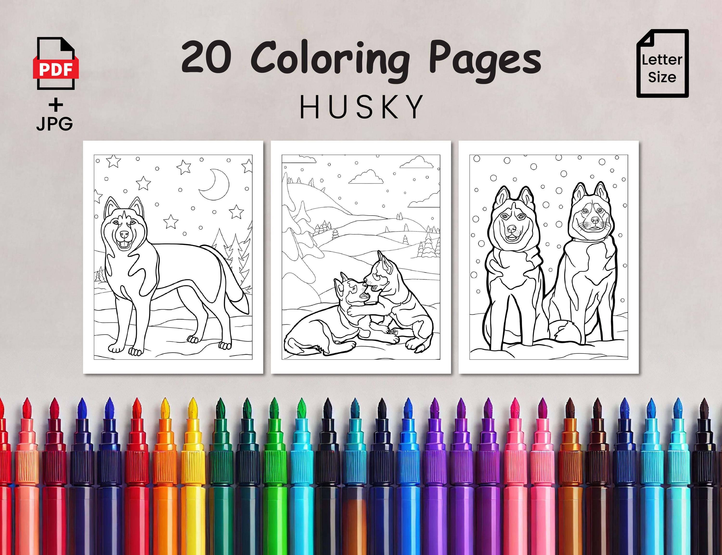 Husky Coloring Pages for Kids Instant Download – 20+ Printable Dog ...