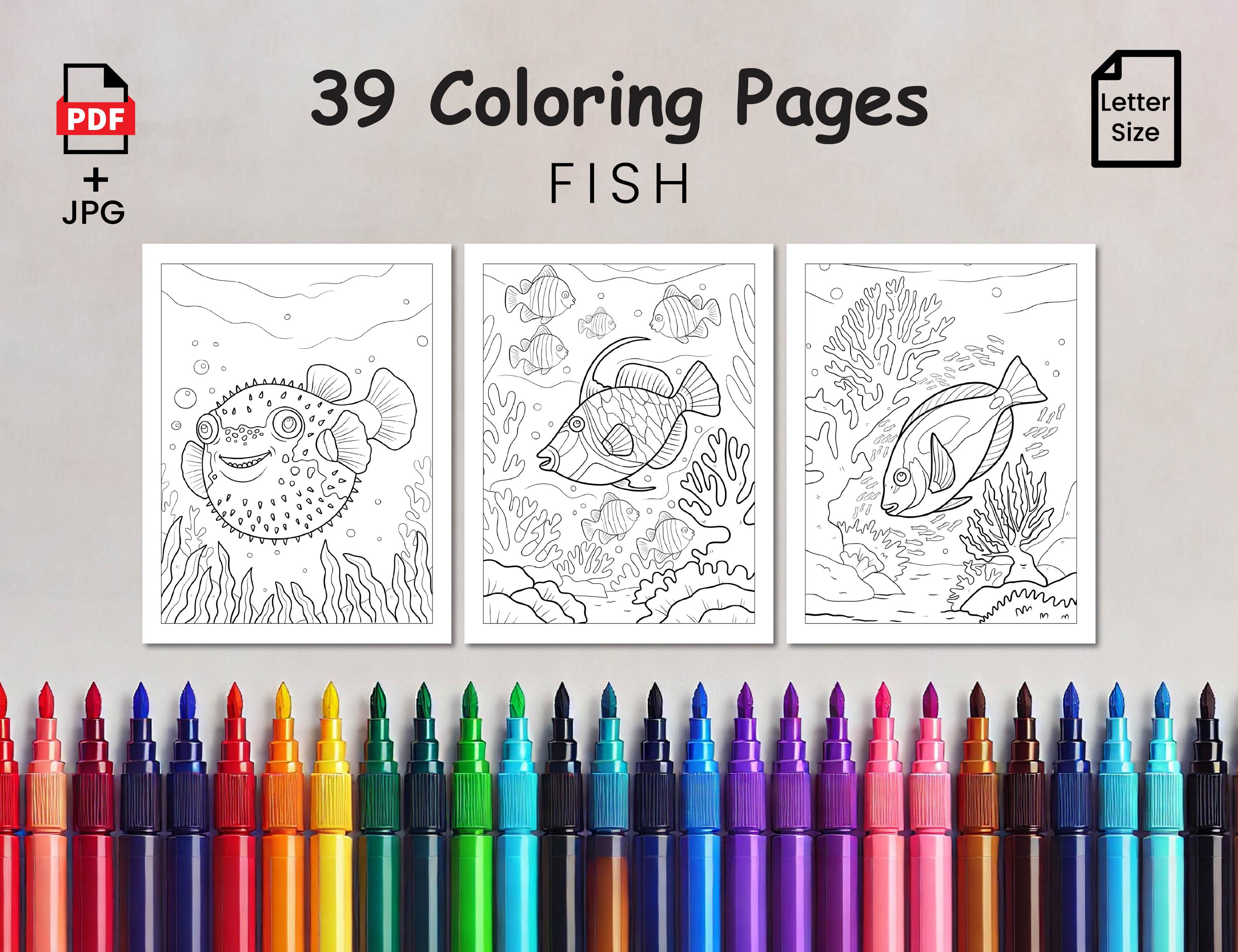 Fish Coloring Pages for Kids Printable Ocean Animal Activity Sheets Fun ...