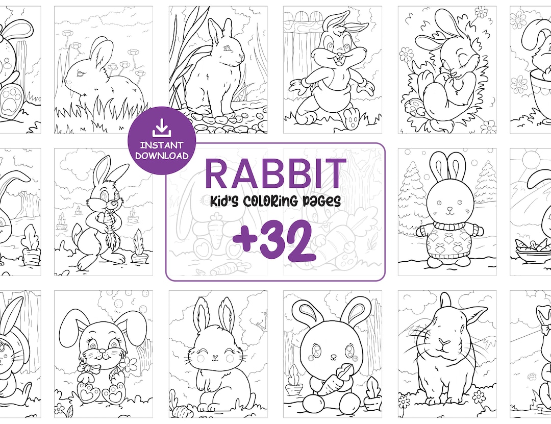 32 Rabbit Coloring Pages for Kids Printable, Cute Bunny Coloring Sheets ...