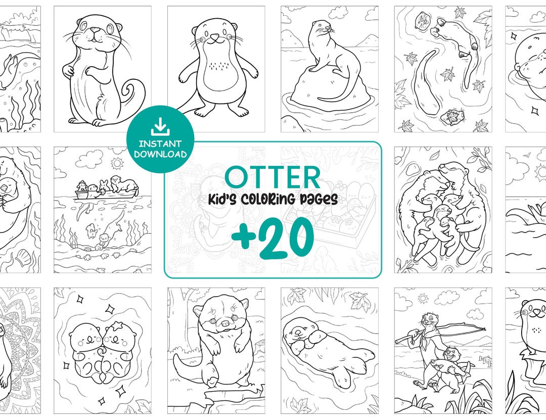 Otter Coloring Pages for Kids – 20 Printable River Animal Sheets, Cute ...