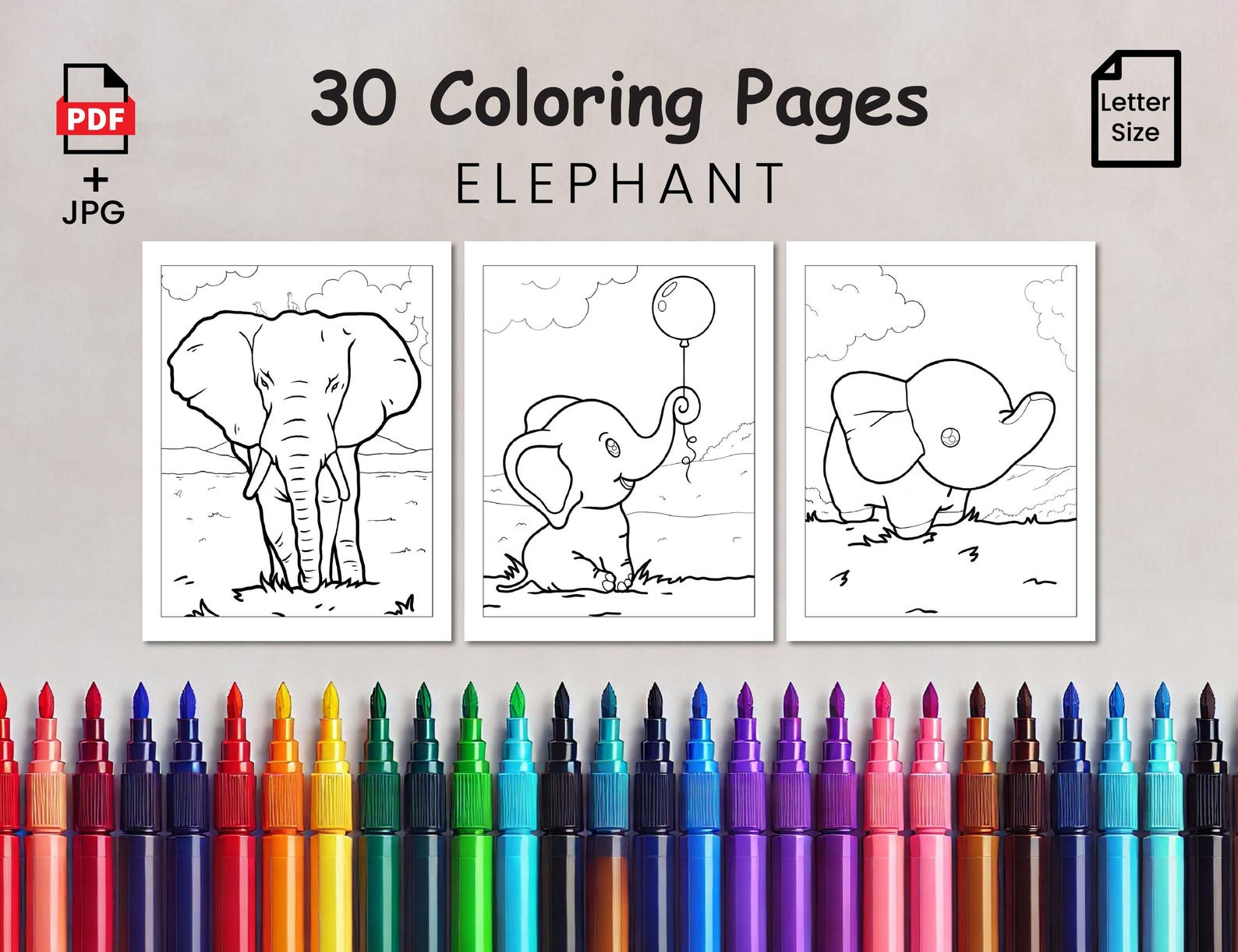 30 Elephant Coloring Pages for Kids Printable, Cute Baby Elephant ...