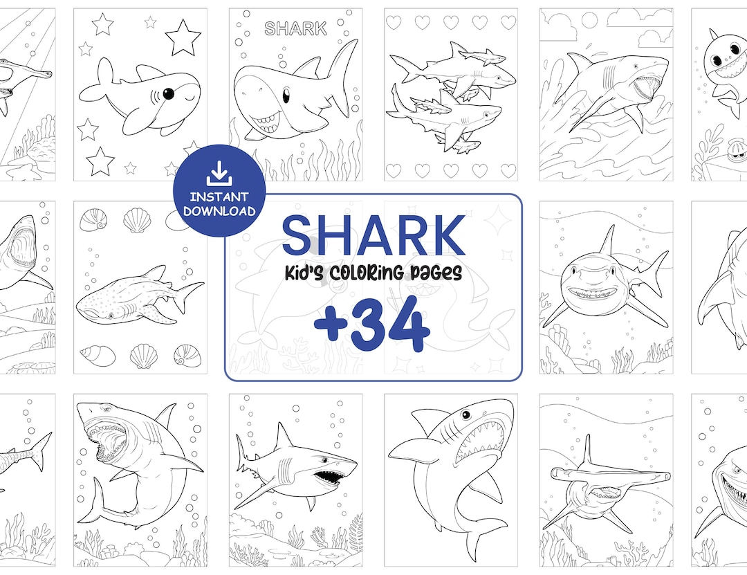 Shark Coloring Pages & Book for Kids – 34 Printable Sheets | Ocean Life ...