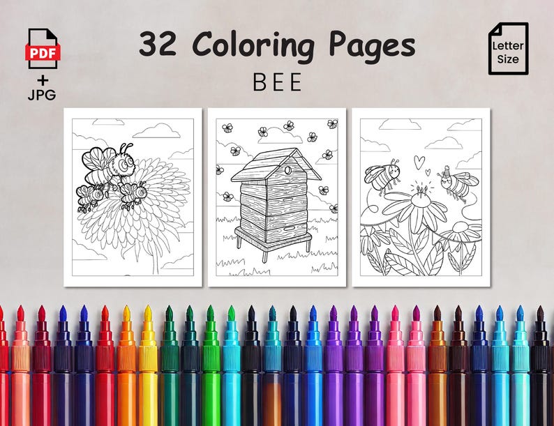 Bee Coloring Pages & Book for Kids – 32 Printable Nature Sheets | Cute ...