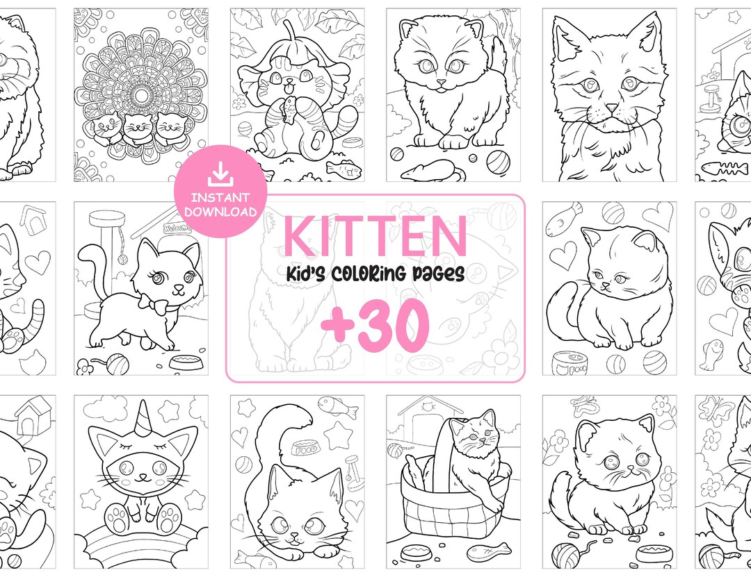 Kitten Coloring Pages & Book for Kids – 30 Cute Cat Printable Sheets ...