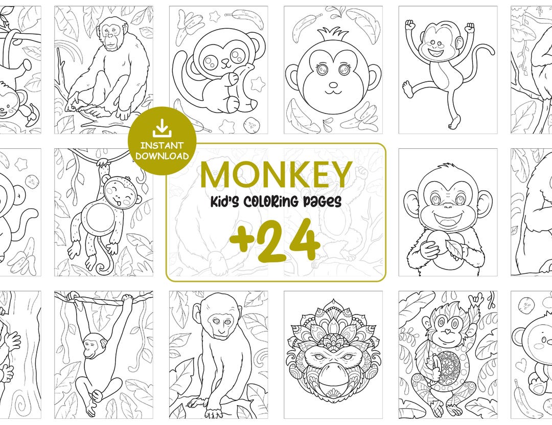 Monkey Coloring Pages for Kids – 24 Jungle Animal Printables, Cute ...