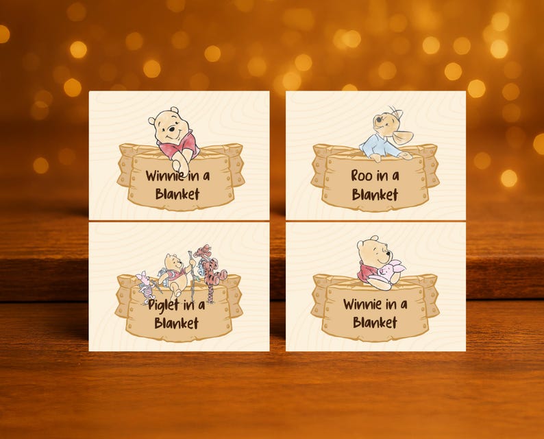 Winnie the Pooh Place Cards. Classic Pooh Bear Food Labels. Table Name ...