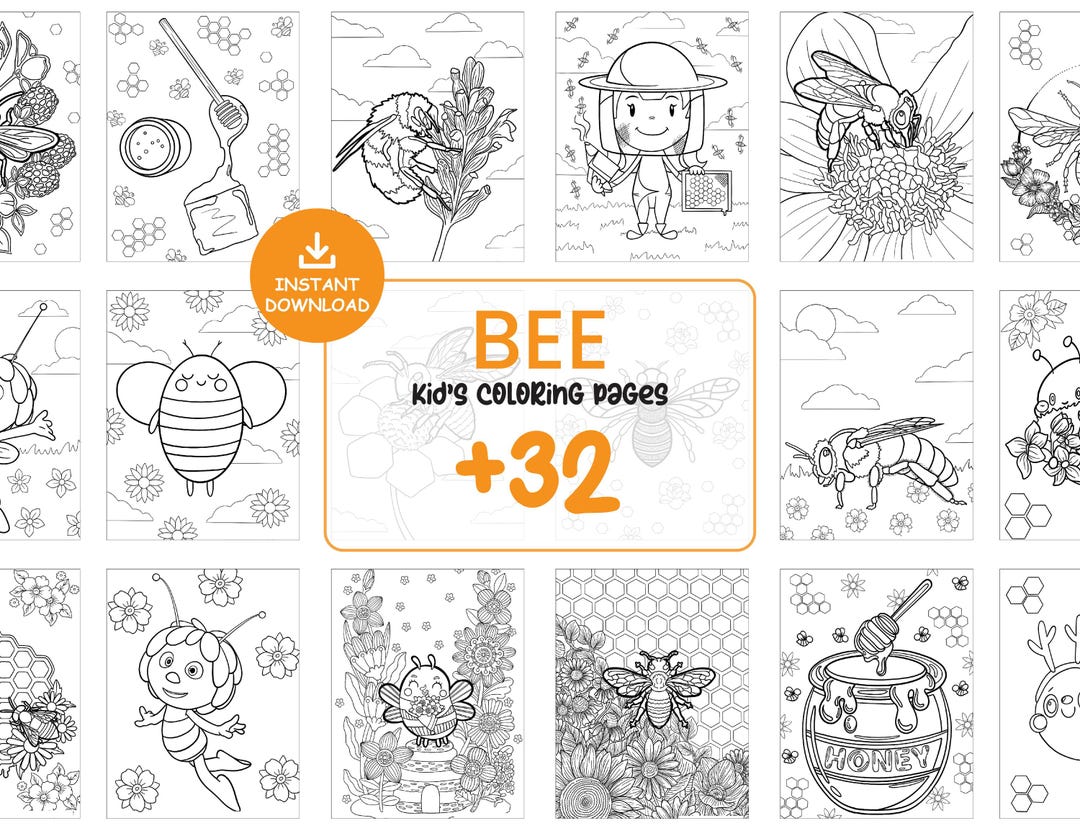 Bee Coloring Pages & Book for Kids – 32 Printable Nature Sheets | Cute ...