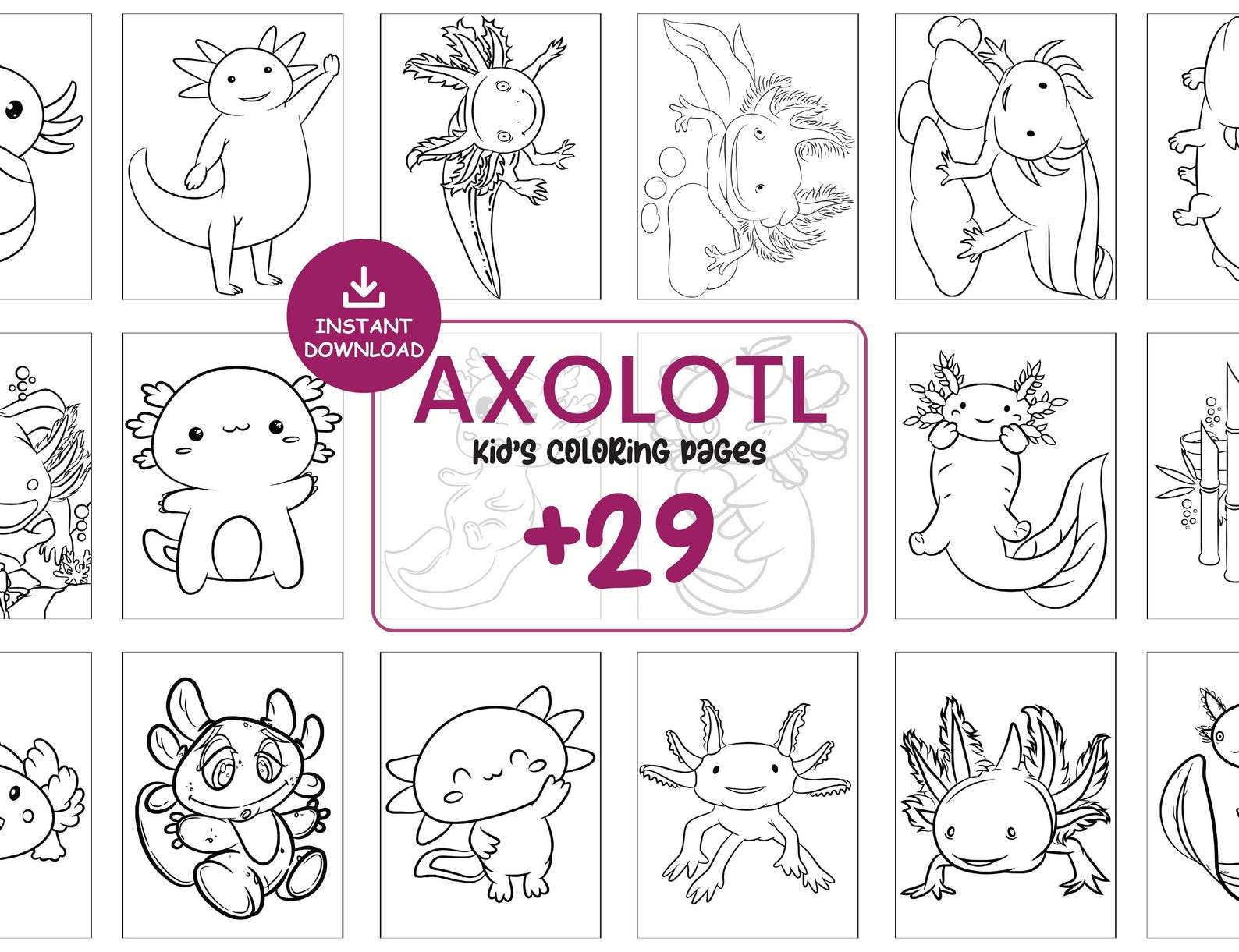 Axolotl Coloring Pages for Kids – 29 Printable Sheets | Cute Water ...