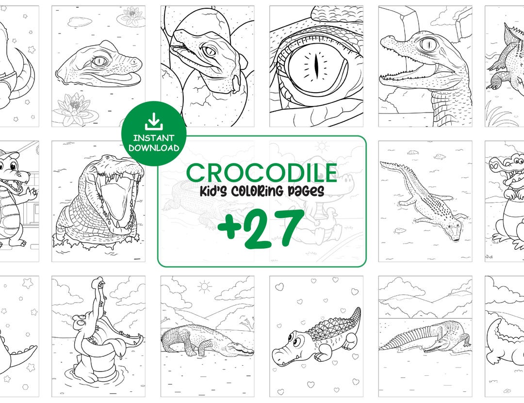 Crocodile Coloring Pages for Kids Printable Set of 27 Sheets, Fun ...