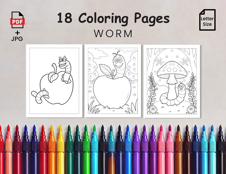 Worm Coloring Pages for Kids Printable Bug Activity Sheets Cute Garden ...