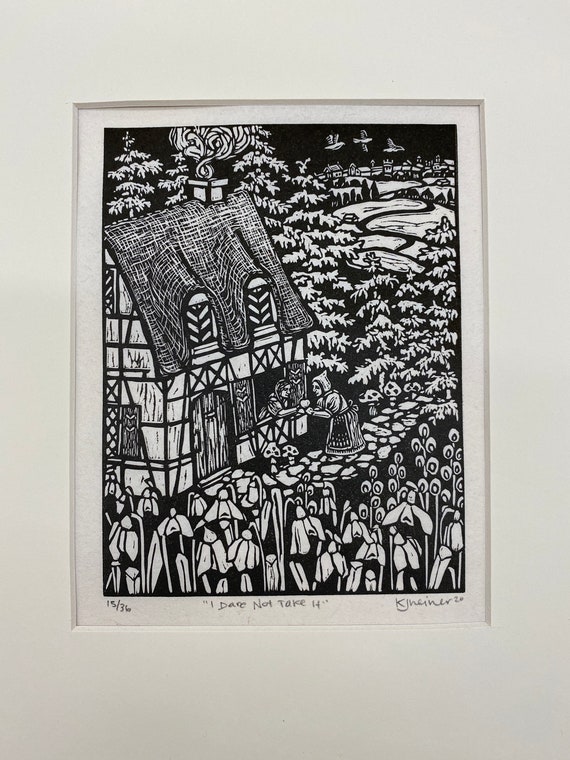 Snow White Original Linocut Print snowdrop | Etsy