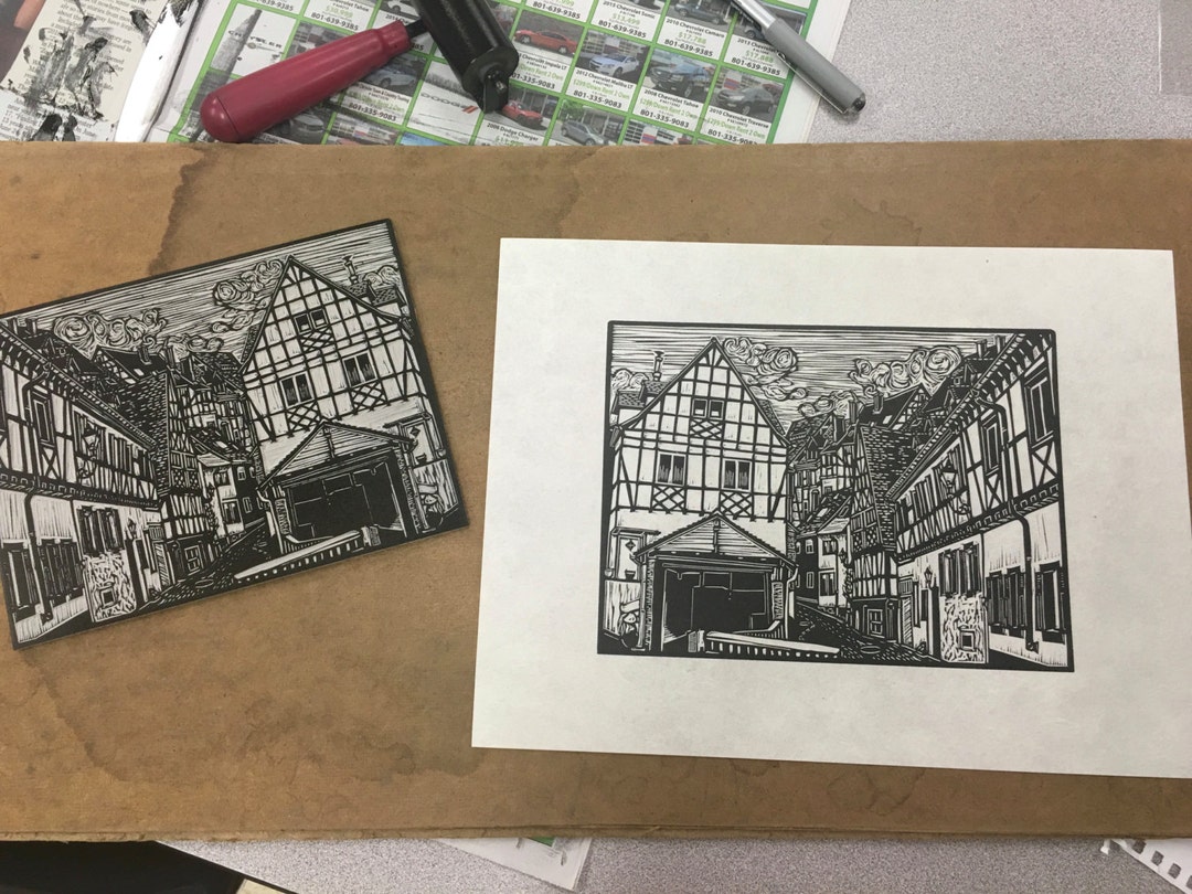 Original Linocut Print of Weinheim, Germany - Etsy