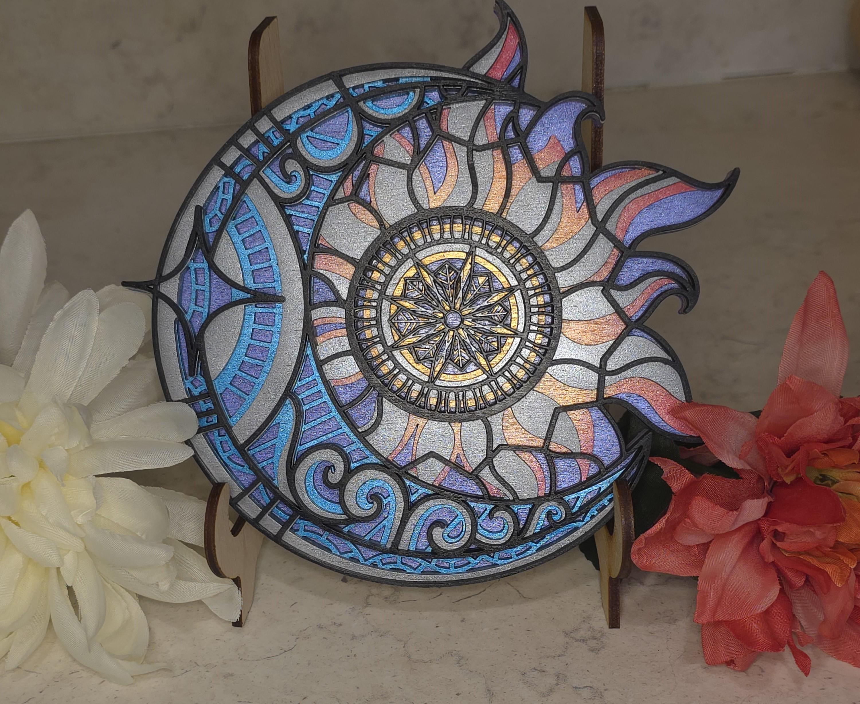 Mini Sun & Moon Compass Wall Art – 6.5" Layered Wood Decor | Hand ...