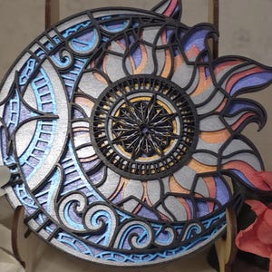 Mini Sun & Moon Compass Wall Art – 6.5" Layered Wood Decor | Hand ...