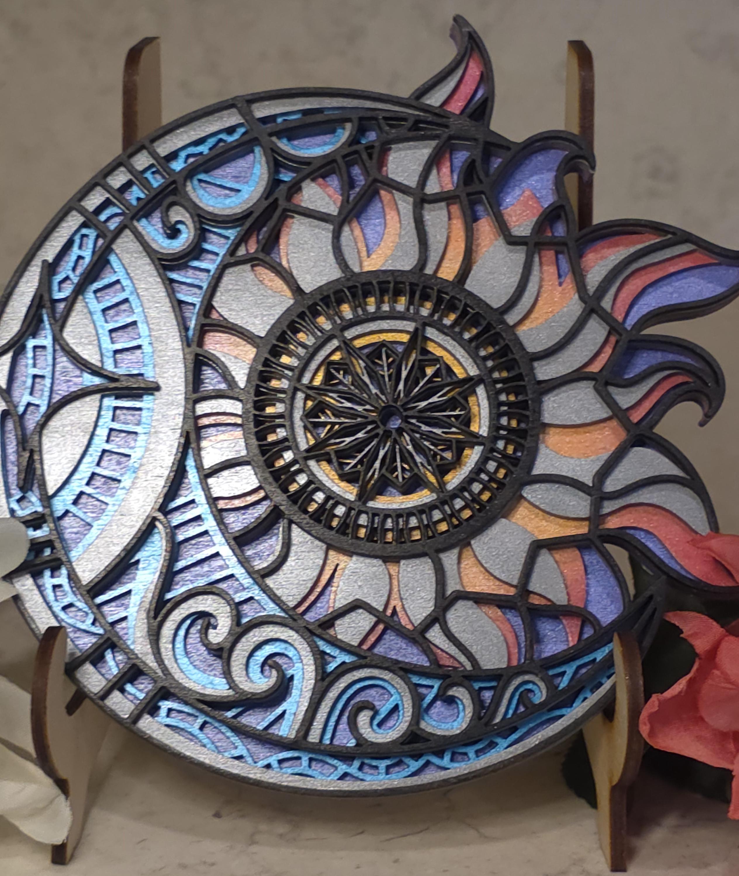 Mini Sun & Moon Compass Wall Art – 6.5" Layered Wood Decor | Hand ...