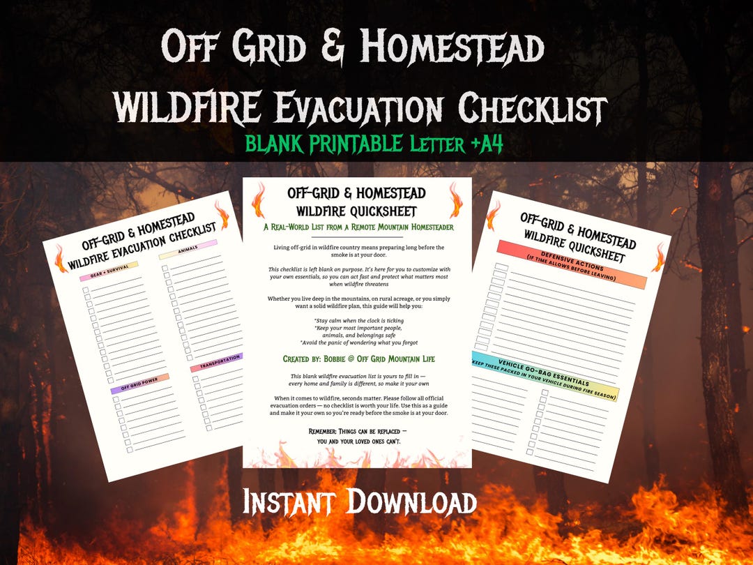 Blank Wildfire Evacuation Checklist | Wildfire Emergency Printable PDF ...