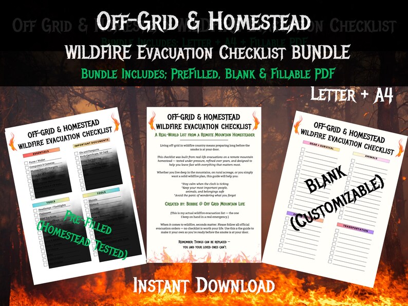 Wildfire Evacuation Checklist | Printable + Editable (fillable) PDF ...