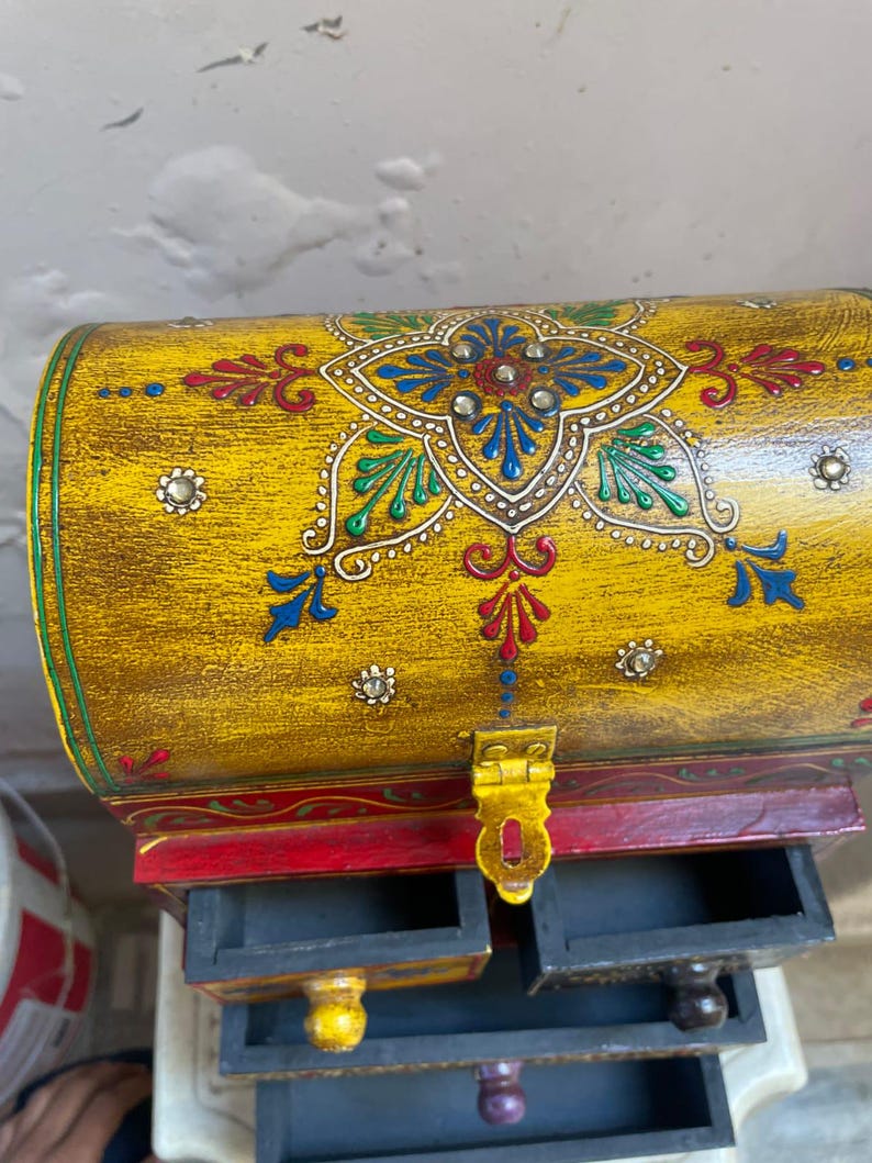 USA DUTY FREE Handmade Painted Wooden Drawer Chest | Jewelry Box - Etsy UK