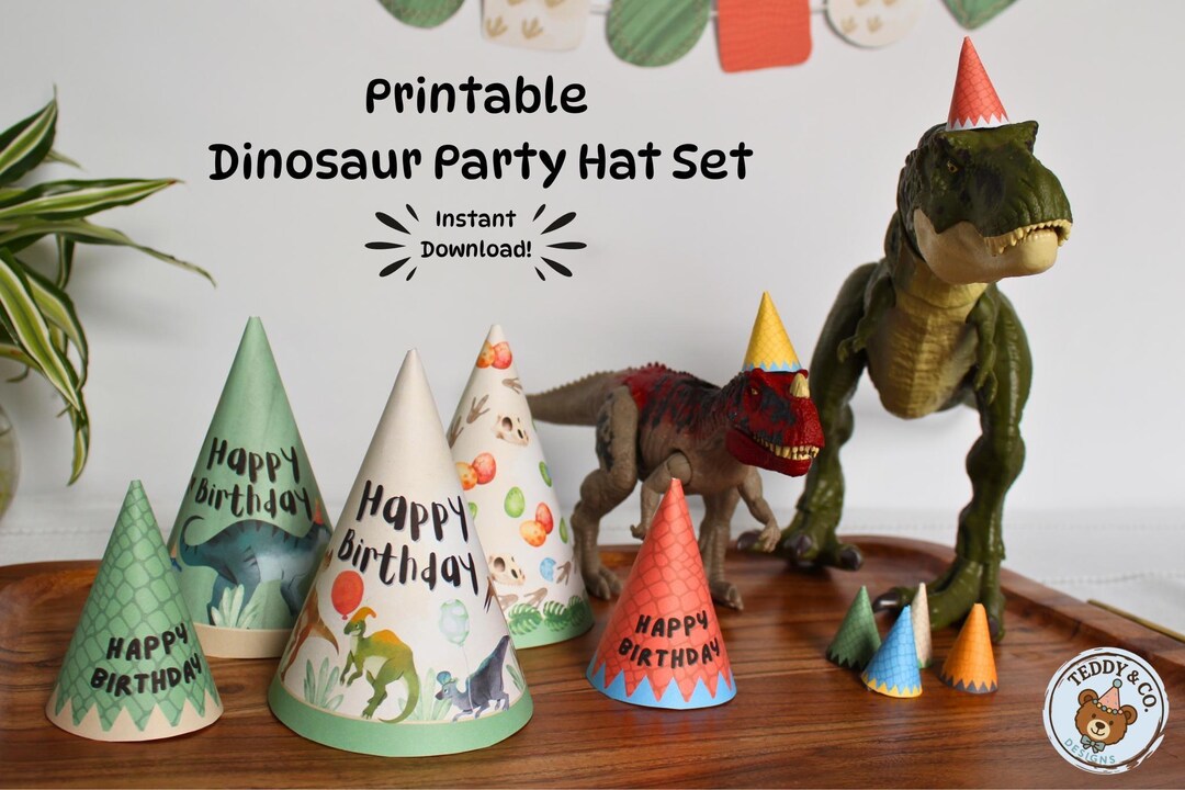 Dino Party Hats: Printable Dinosaur Birthday Hats for Kids, Pets, Toys ...